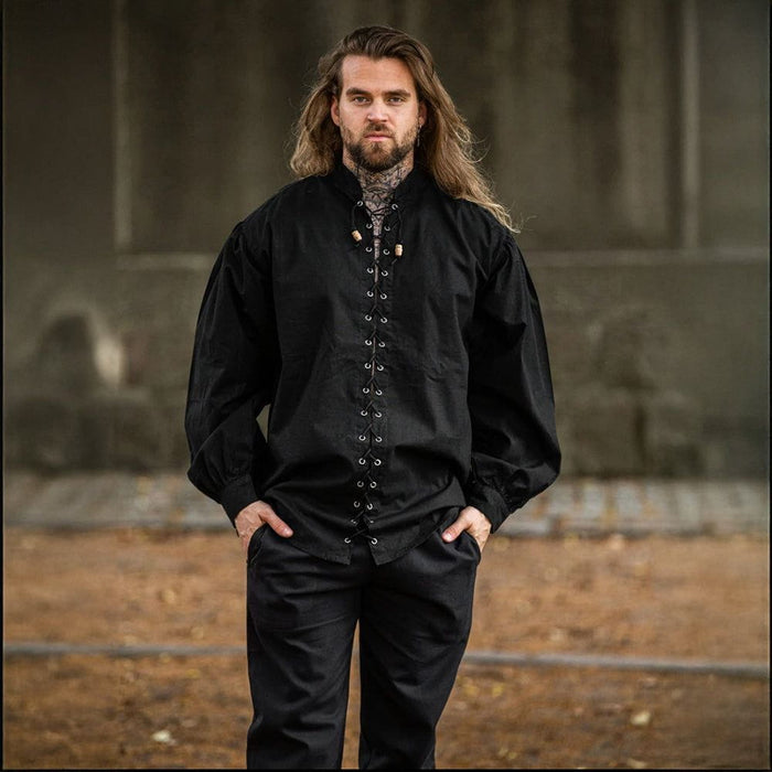 Black Long Sleeve Pirate Shirt With Ruffles